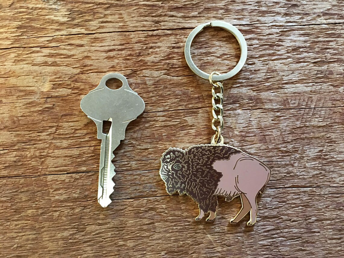 Bison Enamel Keychain Buffalo Keychain Explore Keychain | Etsy