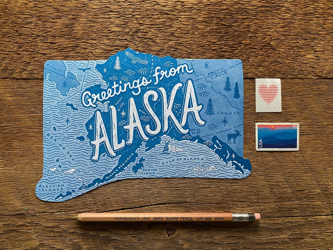 Alaska Postcard Greetings From Alaska Die Cut Letterpress - Etsy