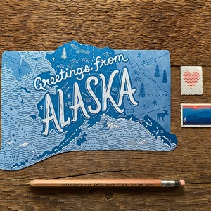 Alaska Postcard, Greetings From Alaska, Die Cut Letterpress State ...