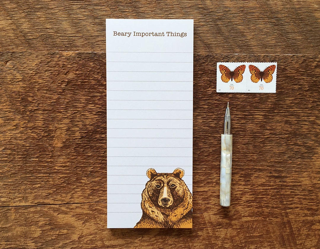 Grizzly Bear Notepad, Beary Important Things, 3.5 X 8.5 List Pad With ...