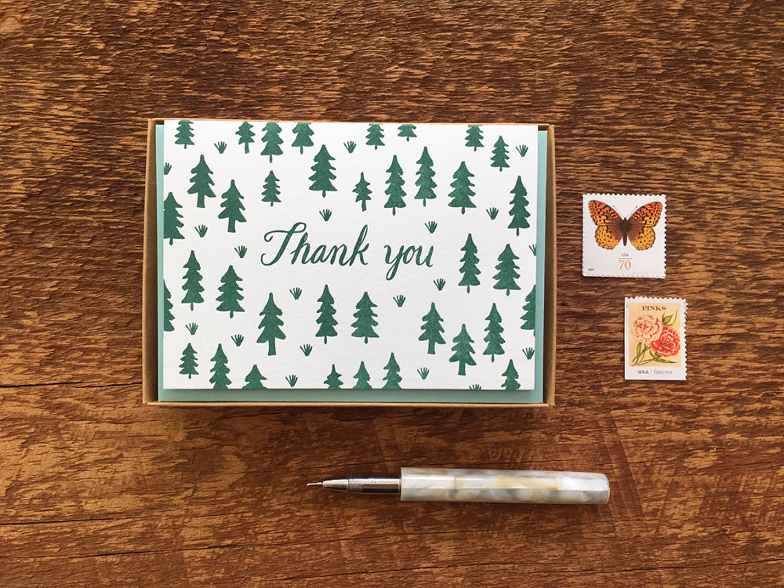 Pine Tree Pattern Thank You Cards Thanks Boxed Set of 6 | Etsy