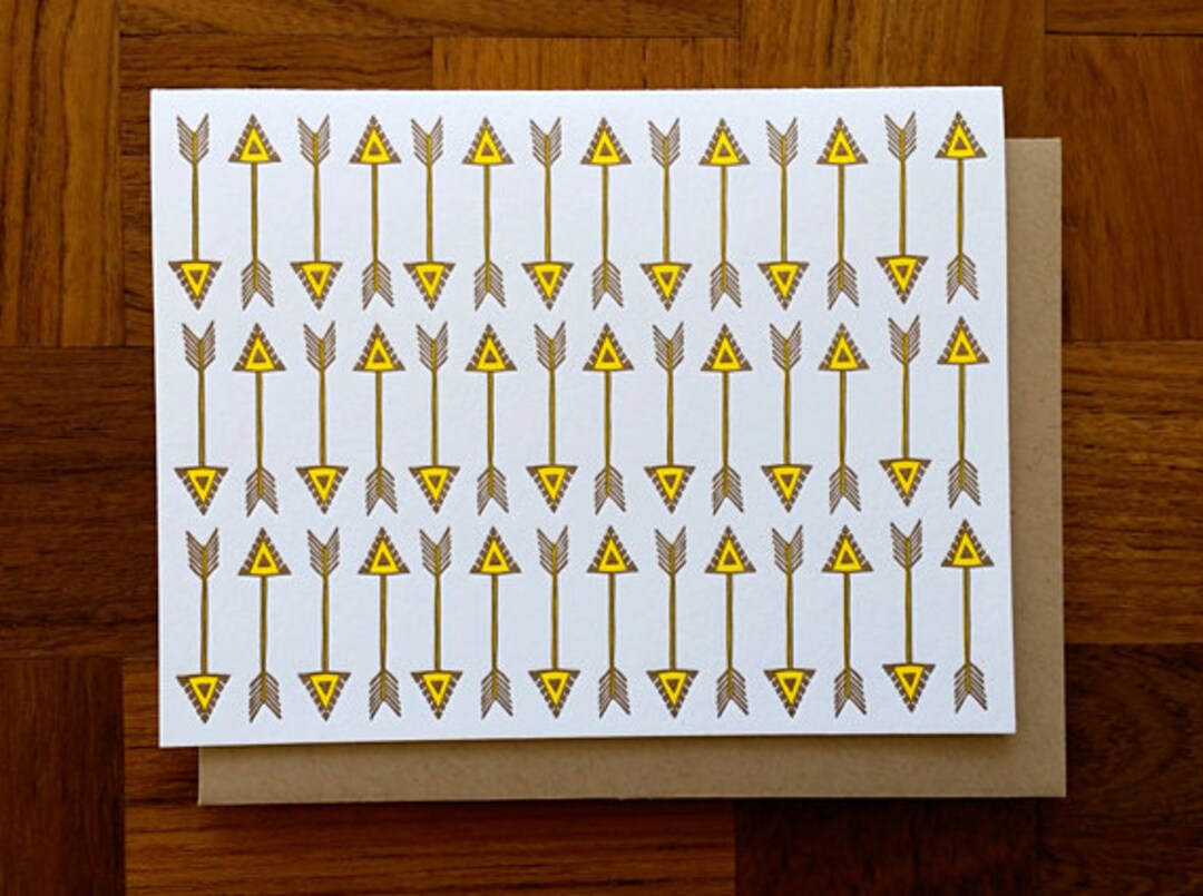 Vertical Arrows, Letterpress, Folded Note Card, Blank Inside - Etsy