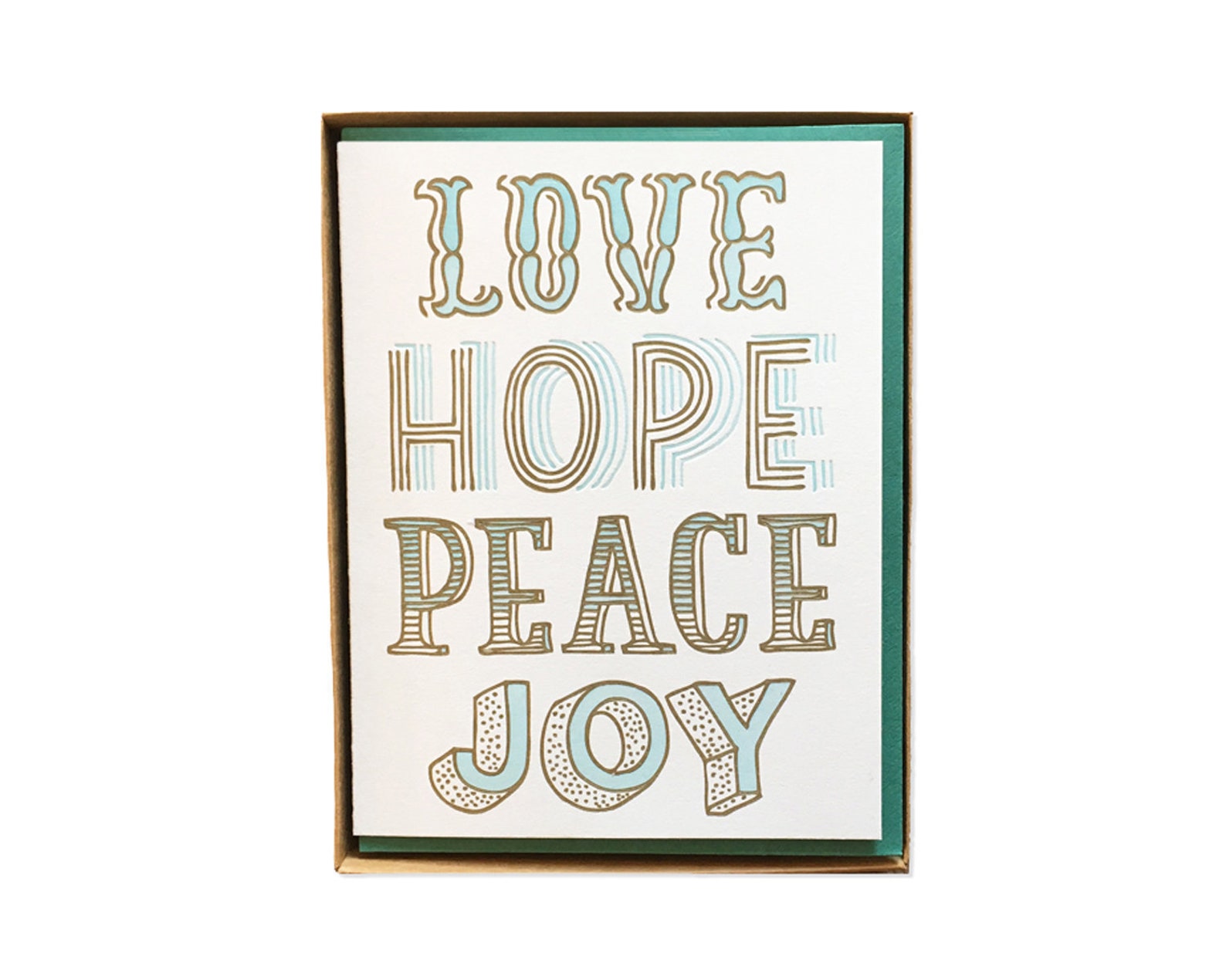 Love Hope Peace Joy, Holiday Type Card, Letterpress Folded Note Cards ...