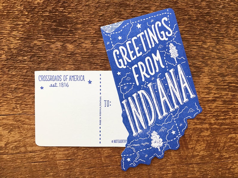 Indiana Postcard Greetings From Indiana Die Cut Letterpress - Etsy