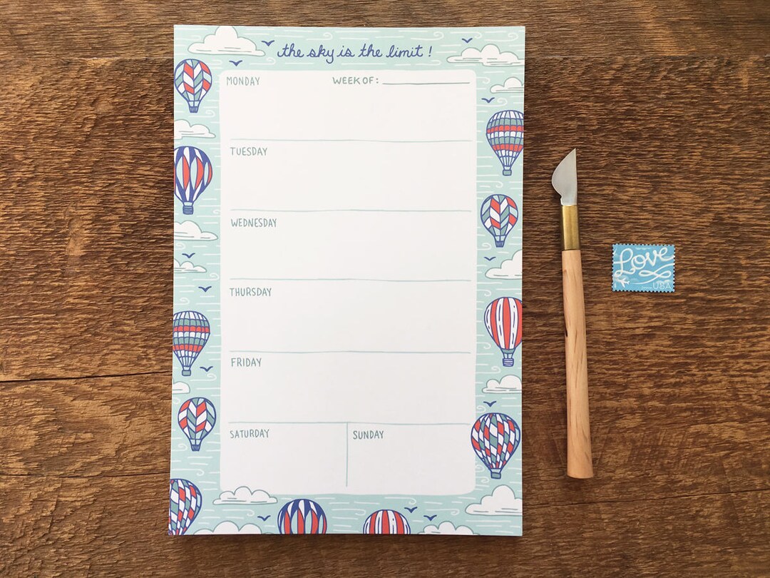 The Sky is the Limit Weekly Desk Planner, Hot Air Balloon Pattern , 6. ...