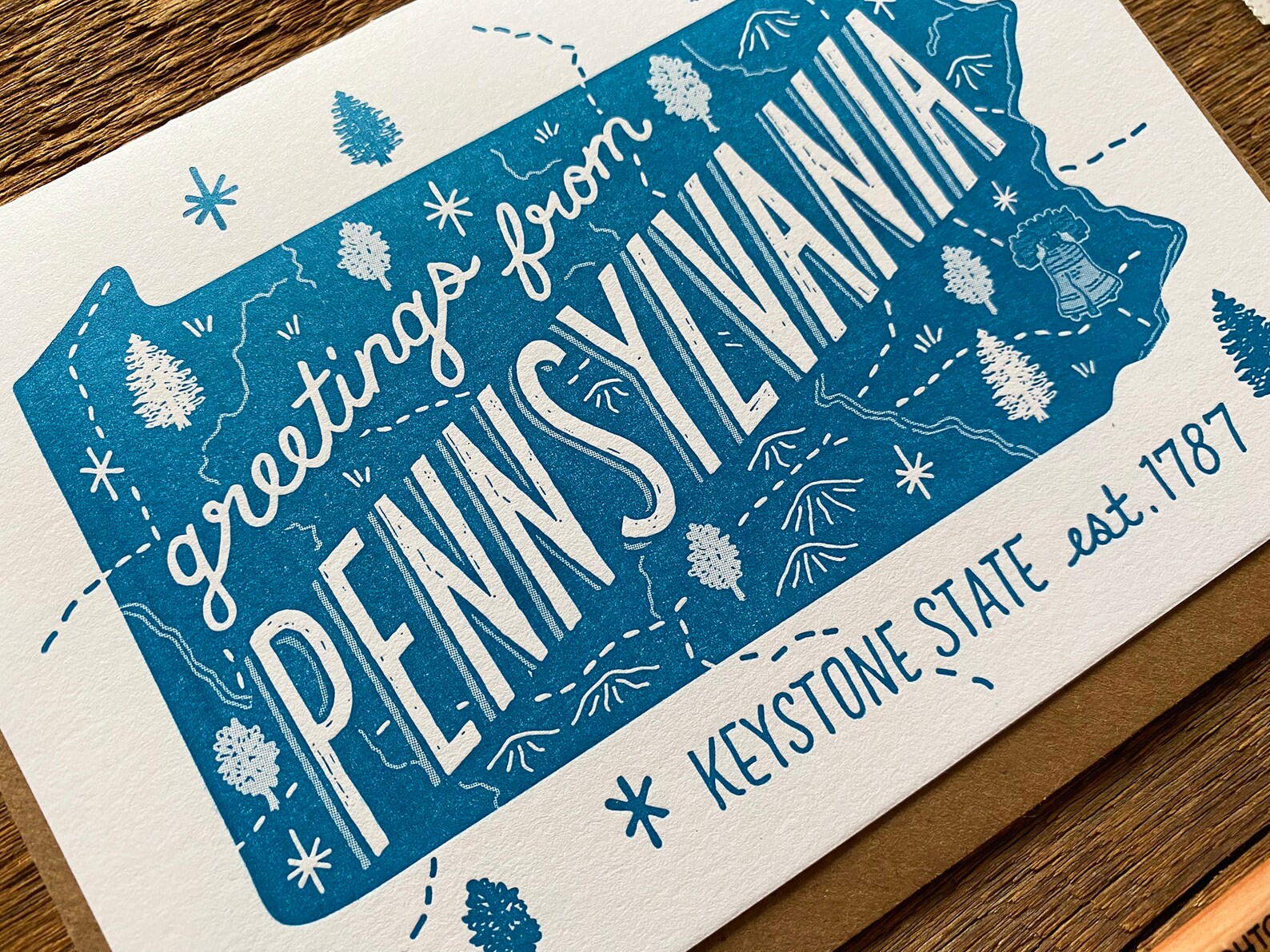Pennsylvania Greeting Card, Greetings From Pennsylvania, A6 Folded Note ...
