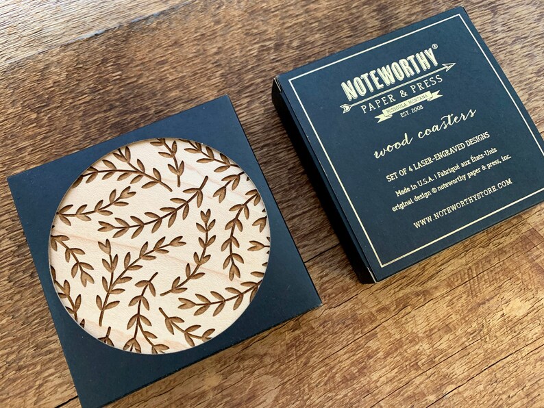 Leaf Pattern Wood Coaster Set Set of 4 Wood Coasters - Etsy