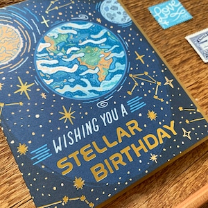 Stellar Birthday Card, Space Birthday Card, Foil Printed Card, Blank ...