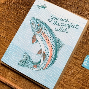 Perfect Catch Love Card, Fishing Card, Outdoors Card, Letterpress ...