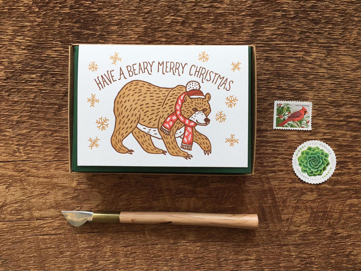 Beary Merry Christmas Christmas Bear Cards Boxed Set of 6 | Etsy