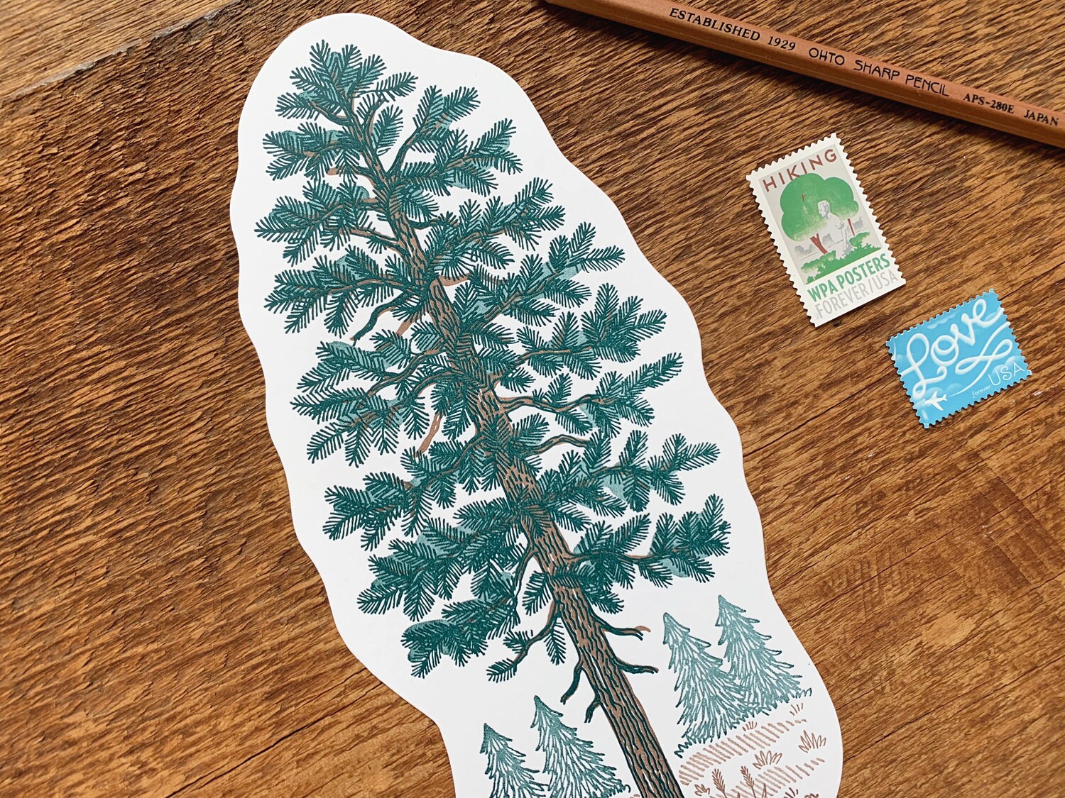 Pine Tree Postcard Nature Postcard Die Cut Letterpress | Etsy