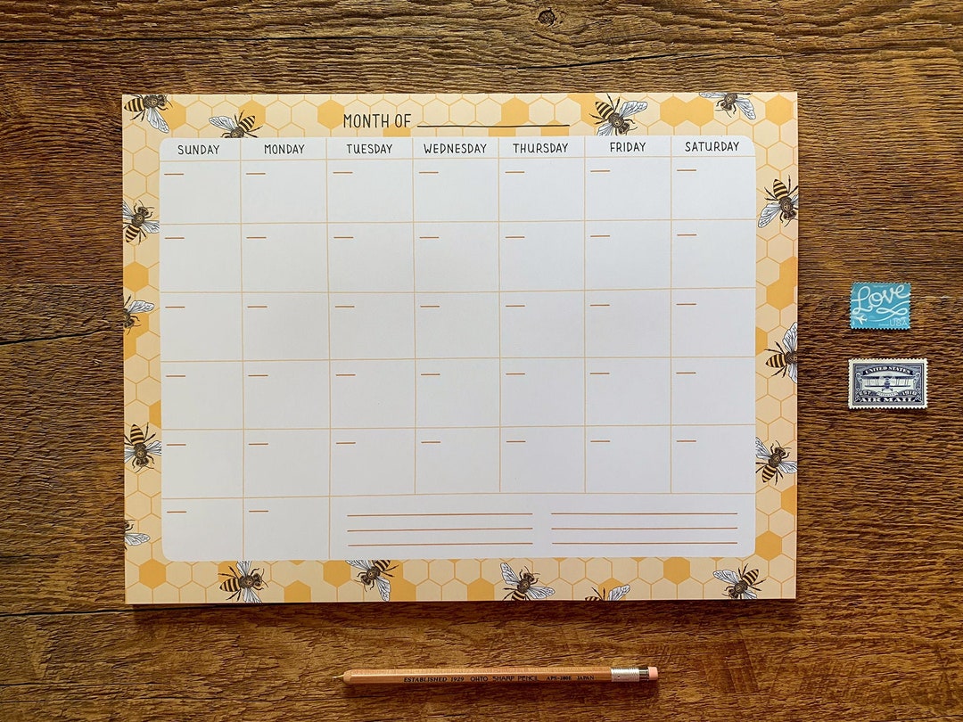 Honey Bees Monthly Desk Planner, to Do, 10 X 13.25 Notepad - Etsy