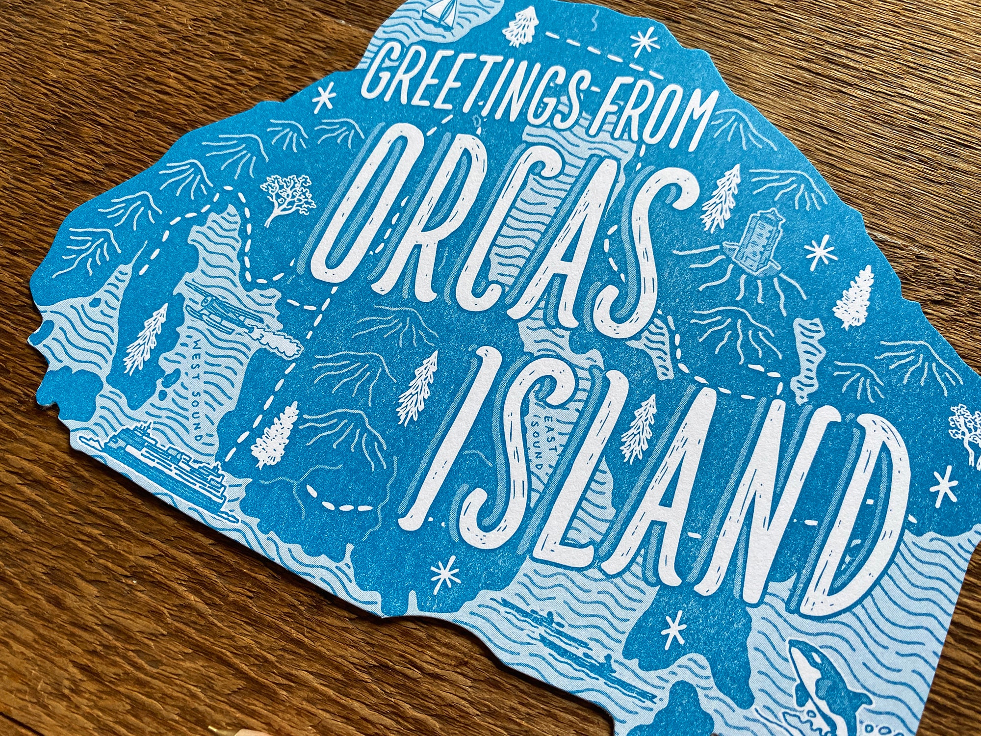 Die Cut Letterpress Postcard Greetings from Orcas Island Orcas Island ...