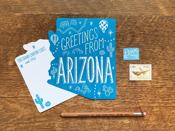 Arizona Postcard Greetings From Arizona Die Cut Letterpress - Etsy