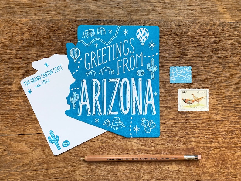 Arizona Postcard Greetings From Arizona Die Cut Letterpress - Etsy