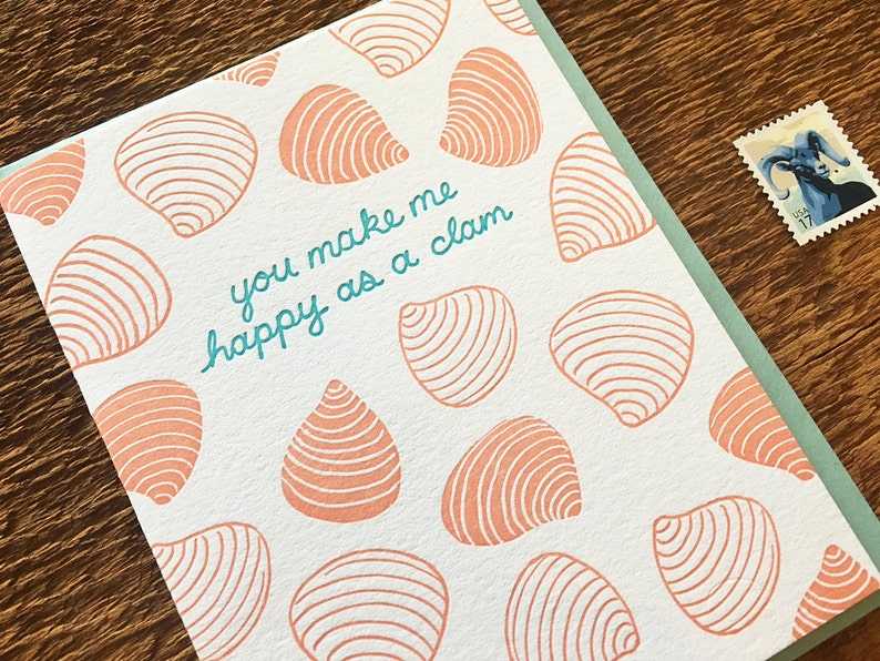 Happy Clam Love Card You Make Me Happy as A Clam Single - Etsy
