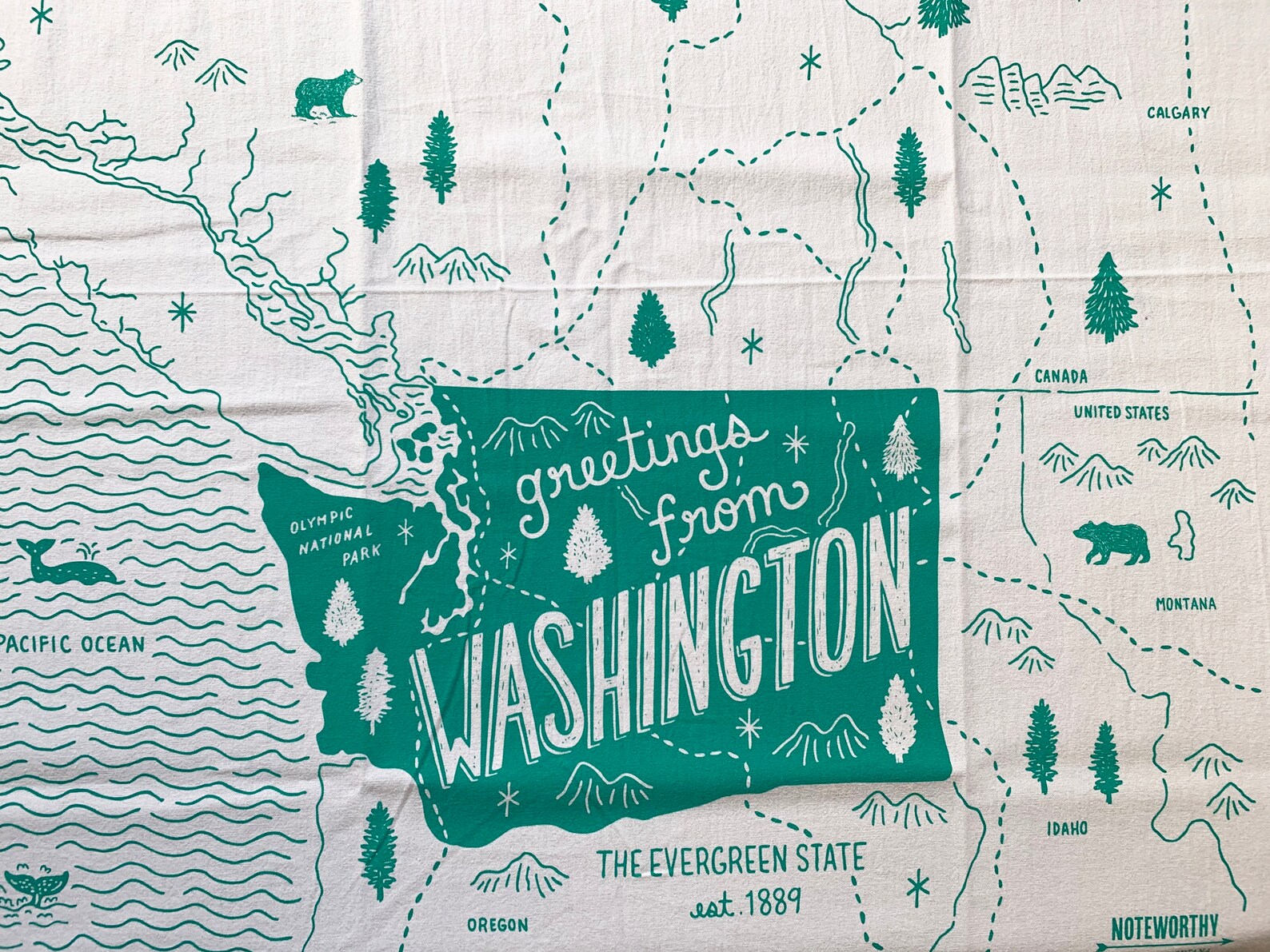 Washington Tea Towel, Washington State Tea Towel, Single Screen Printed ...