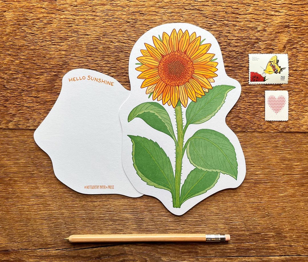 Sunflower Postcard, Sunflower, Die Cut Letterpress Postcard - Etsy