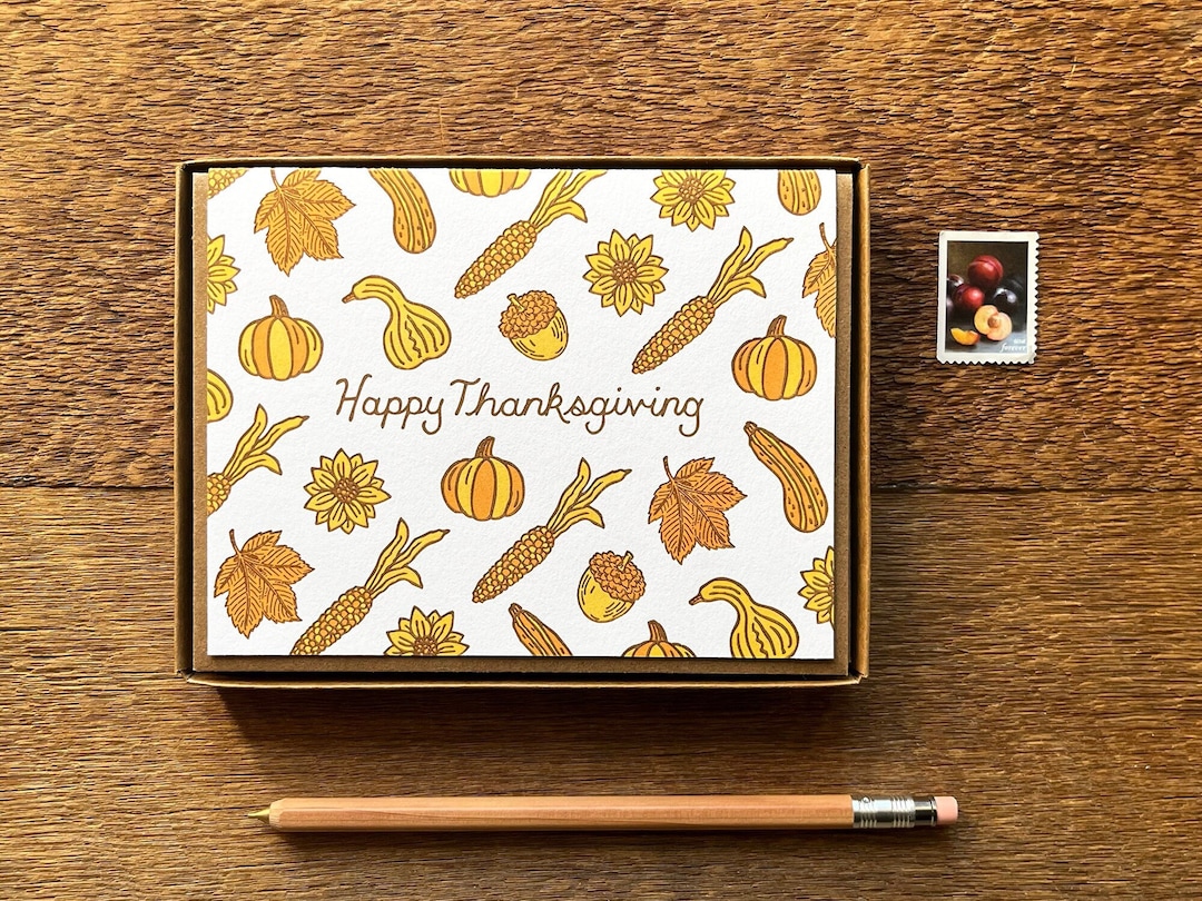 Happy Thanksgiving, Boxed Set of 6 Thanksgiving Cards, Letterpress Note ...