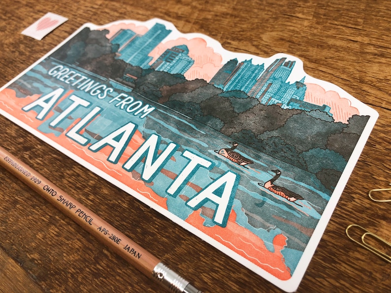 Atlanta Skyline Postcard, Greetings From Atlanta Georgia, Die Cut ...