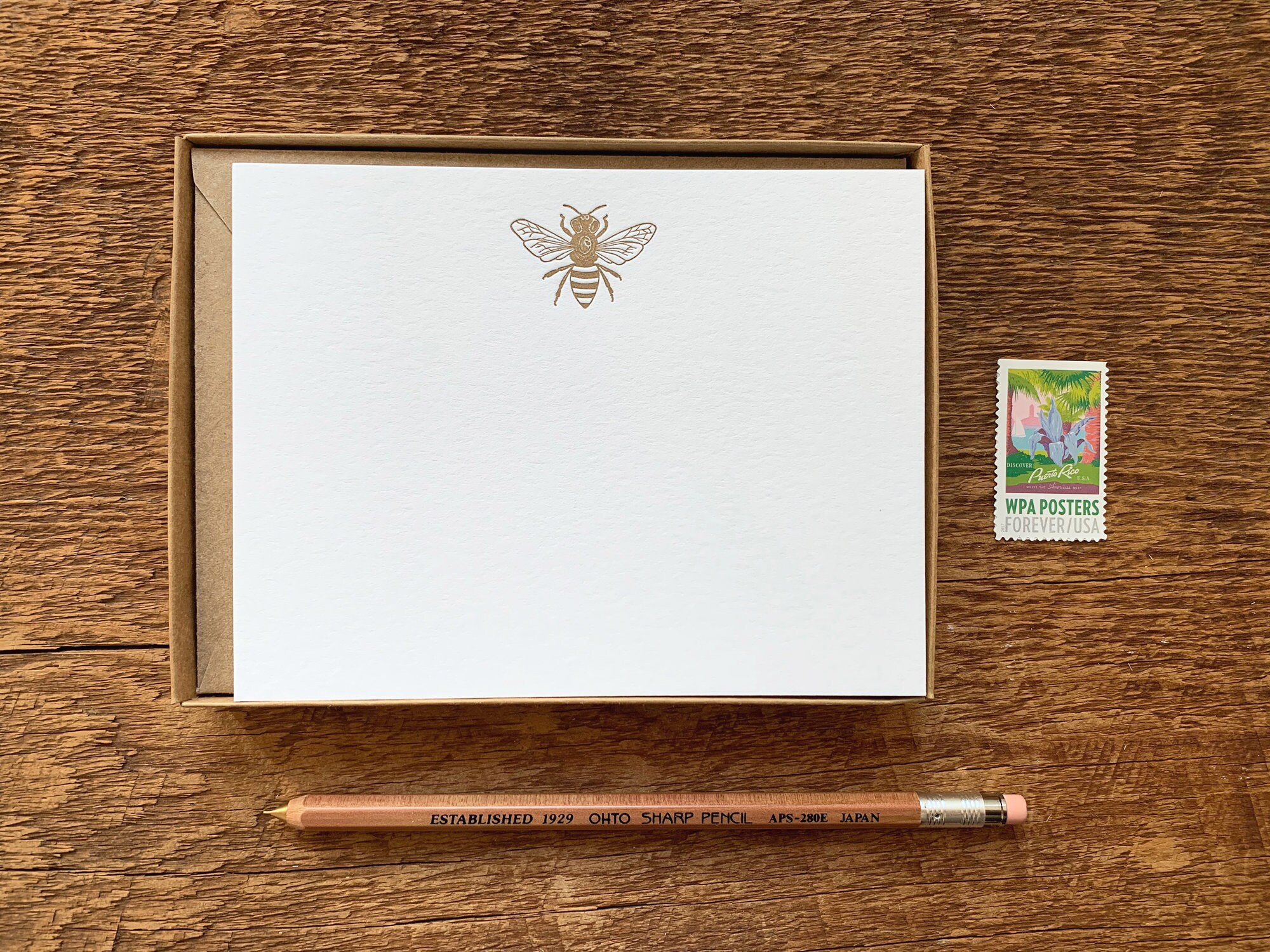 Honey Bee Motif Boxed Set of 8 Letterpress Flat Notes Boxed | Etsy