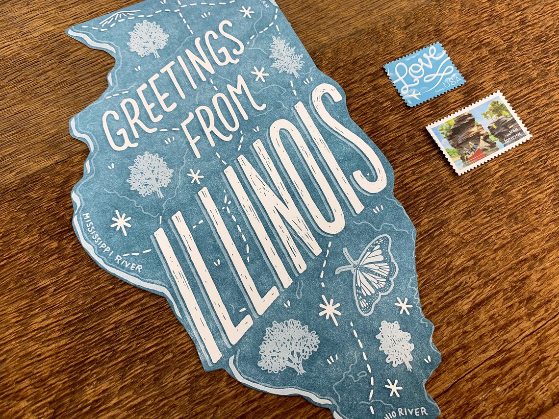 Illinois Postcard Greetings From Illinois Die Cut - Etsy