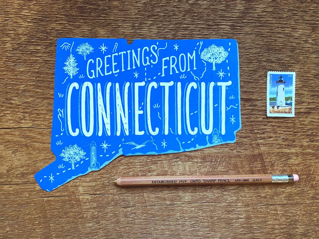 Connecticut Postcard, Greetings From Connecticut, Die Cut Letterpress ...