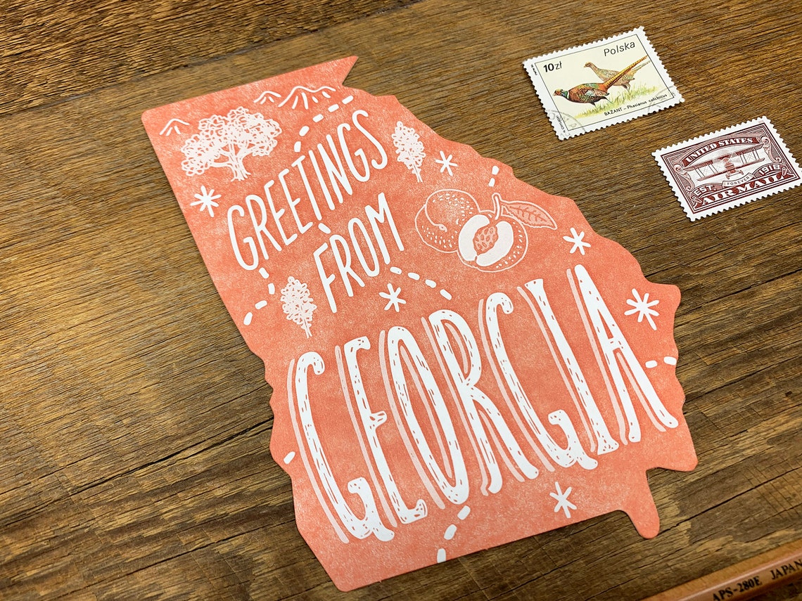 Georgia Postcard Greetings From Georgia Die Cut Letterpress | Etsy