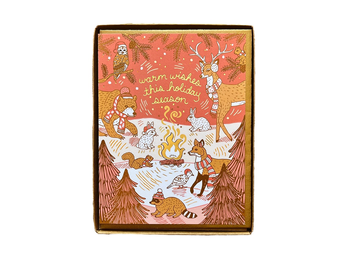Woodland Holiday Cards, Woodland Animal Holiday Cards, Boxed Set of 6 ...