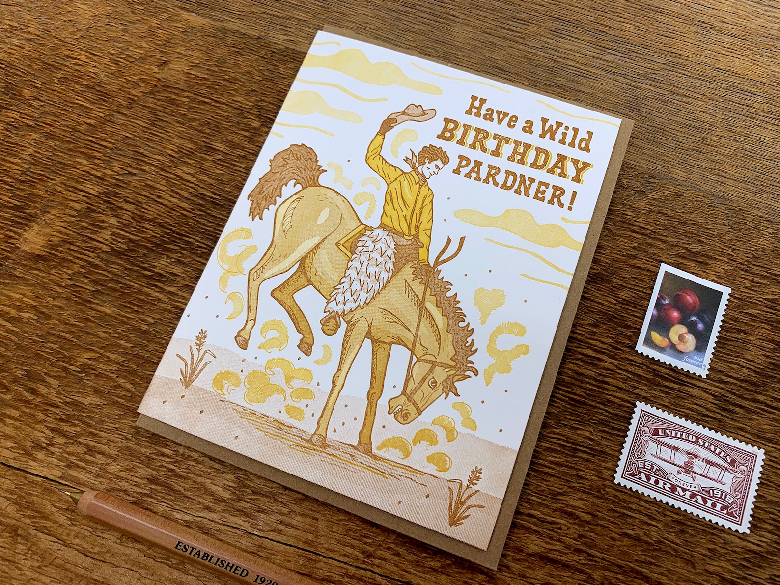 Howdy Pardner, Cowboy Birthday, Birthday Card, Letterpress Folded ...