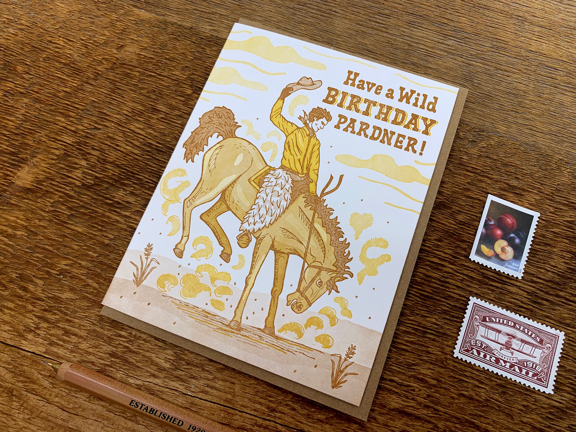 Howdy Pardner, Cowboy Birthday, Birthday Card, Letterpress Folded ...
