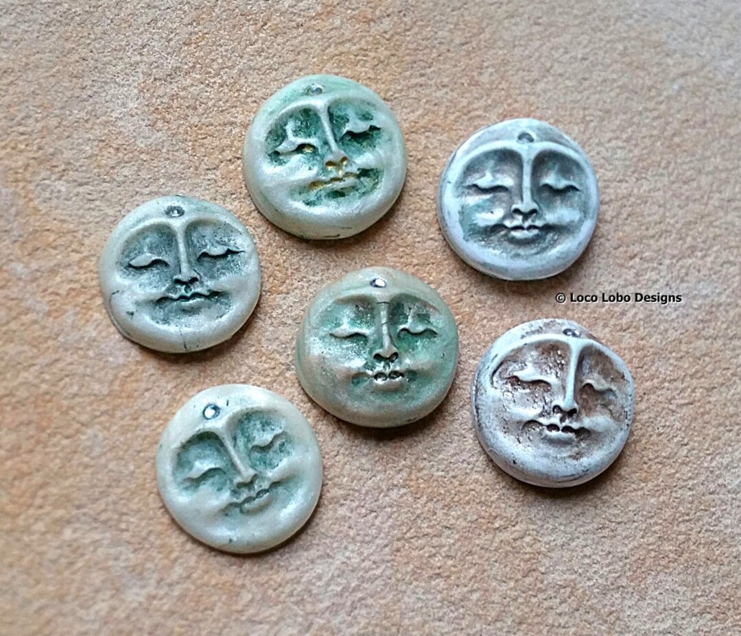 Serene Moon Face Medium Greens Cabochon Clay 20mm Moon Handcrafted ...
