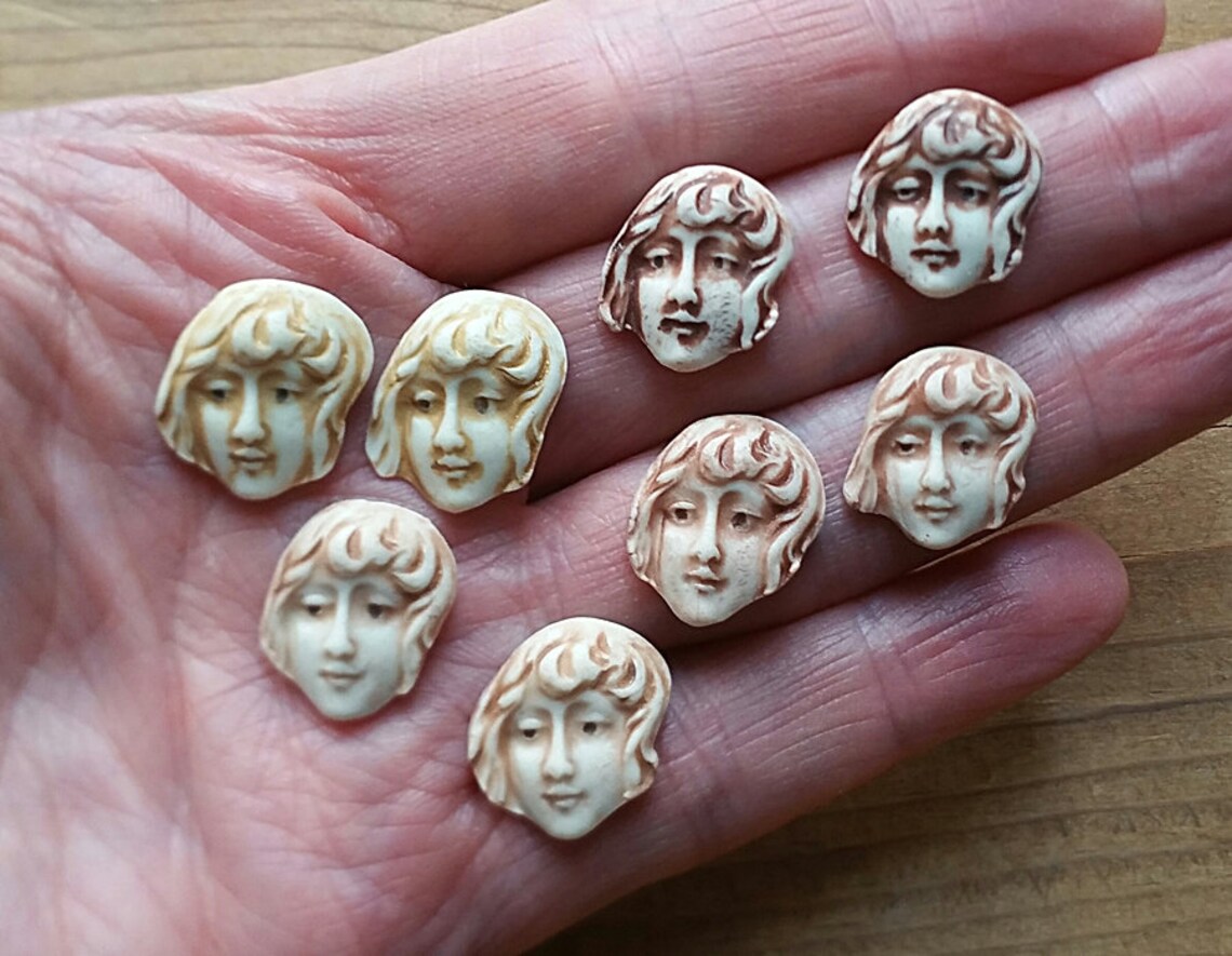 Porcelain Cabochon Ceramic Art Nouveau Boy Face Cabochon Porcelain ...