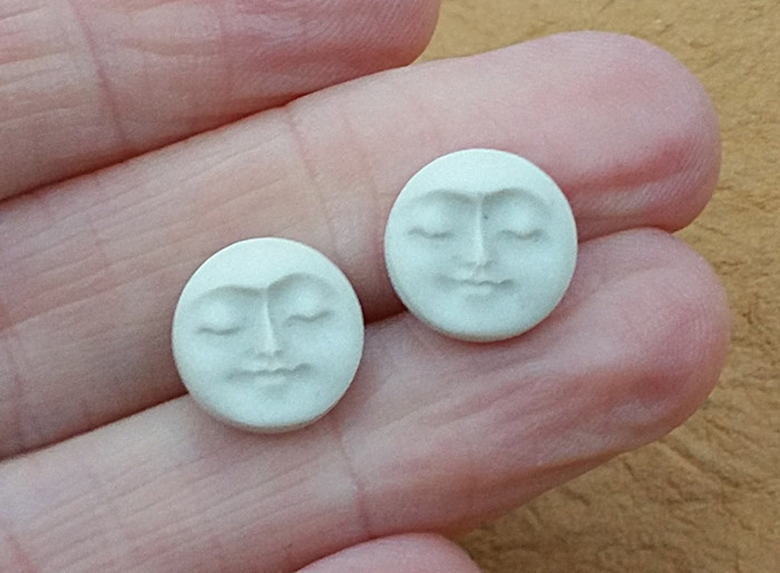 Porcelain Cabochon Ceramic Serene Moon Face Small Pair Cabochon ...