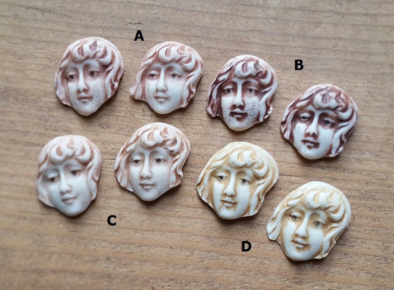 Porcelain Cabochon Ceramic Art Nouveau Boy Face Cabochon Porcelain ...