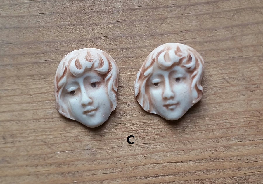 Porcelain Cabochon Ceramic Art Nouveau Boy Face Cabochon Porcelain ...
