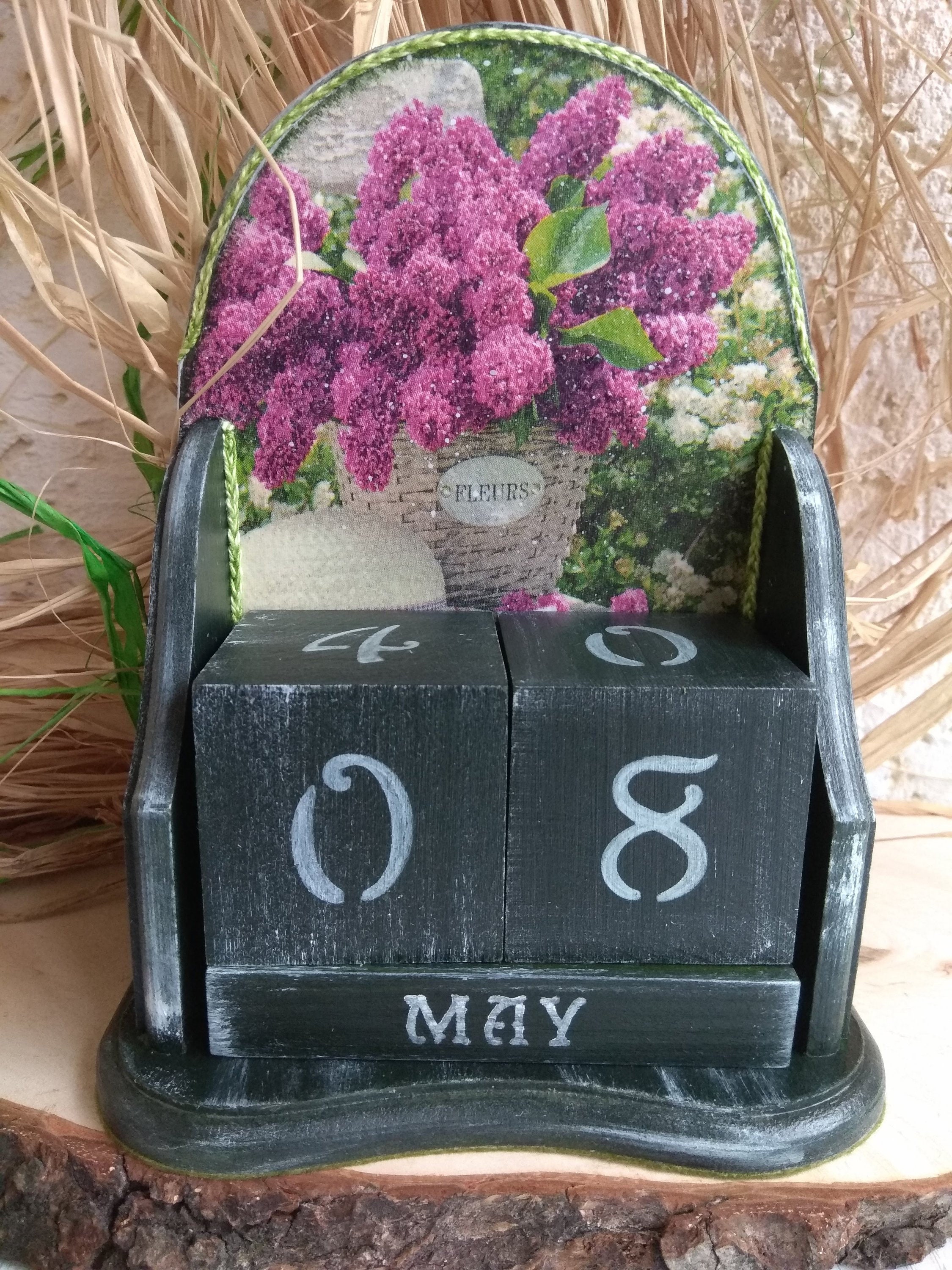 Wooden Perpetual Calendar, Handmade, Decoupage, Desk Calendar, Lilac - Etsy