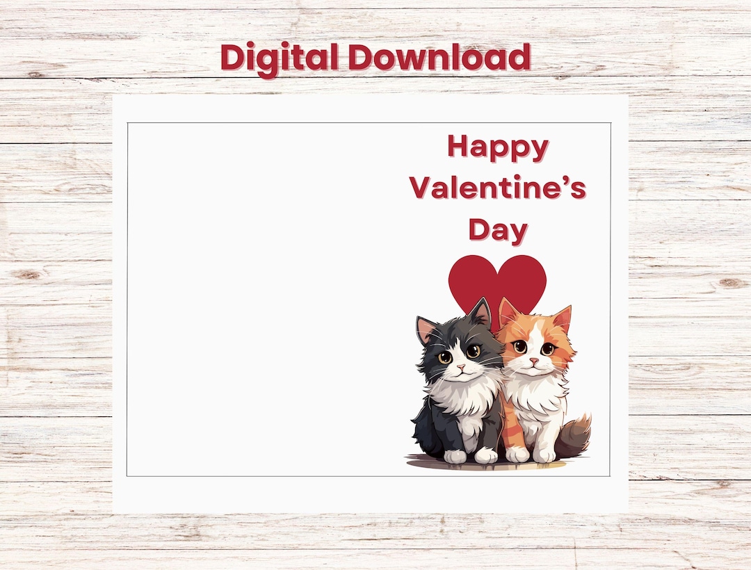 Valentine Printable, Cute Cat Card Digital, Valentine's Printable for ...