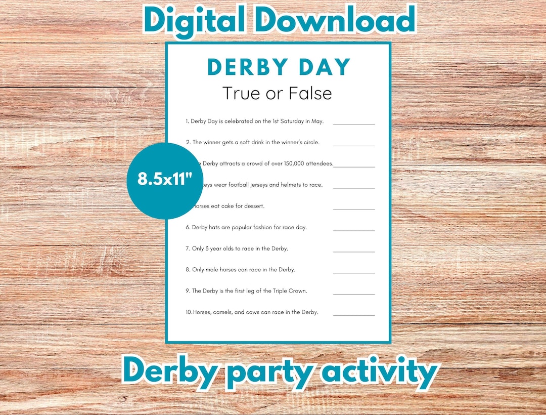 Derby Day Printable True False Game or Activity and Answer Key for ...