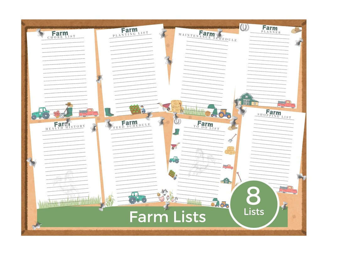 Farm Printable Lists 8 Page Bundle for a Variety of Farming - Etsy