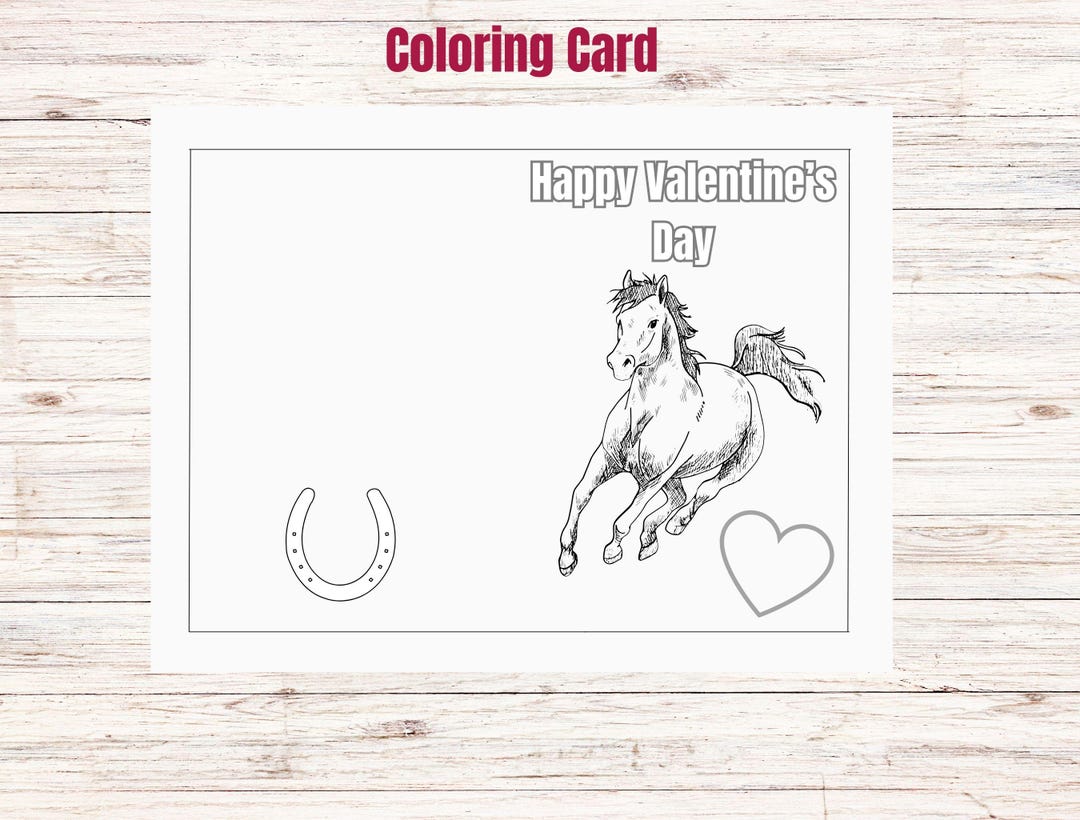 Valentine Horse Coloring Printable Card, Horse Coloring Card Digital ...