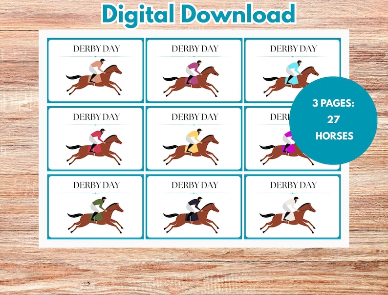 Derby Day Printables Horses With Racing Silks for Decorations on Tables ...