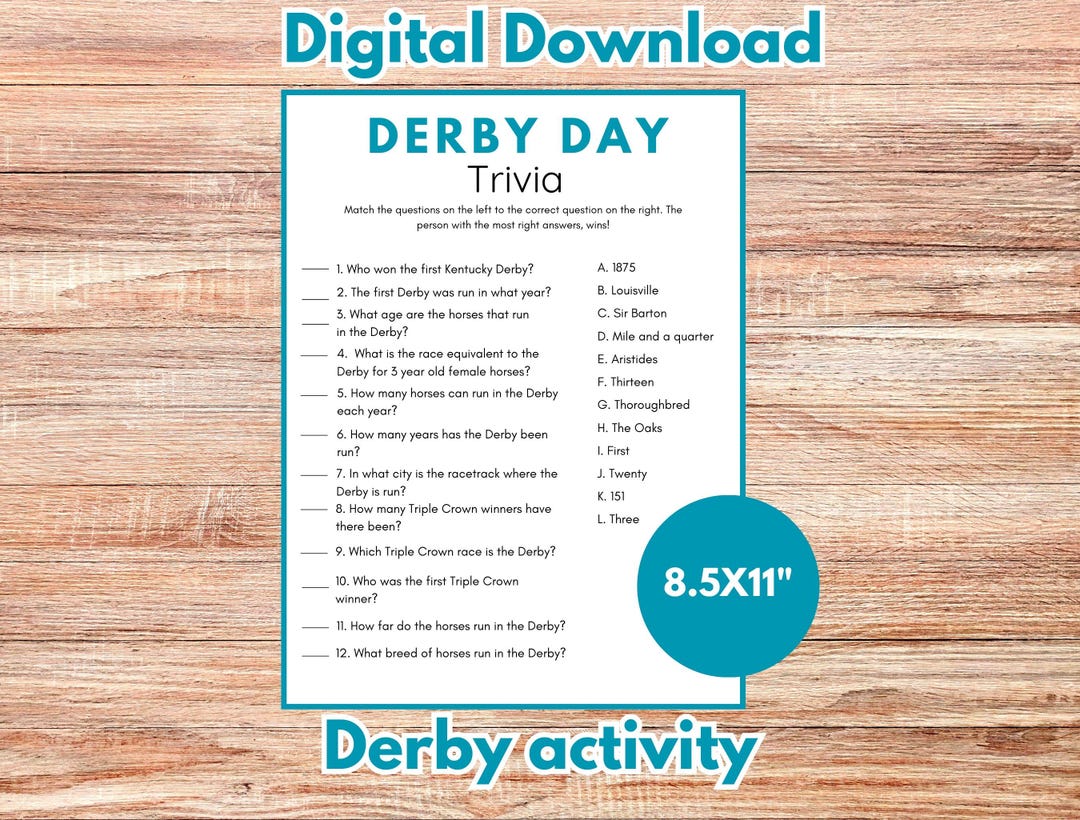 Derby Day Printables Trivia Game Activity for Adults or Kids - Etsy