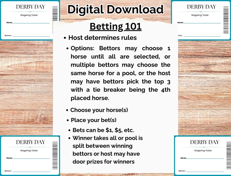 Derby Party Printable Betting or Wagering Tickets Bundle to Place Your ...