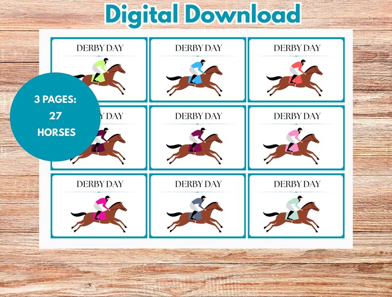 Derby Day Printables Horses With Racing Silks for Decorations on Tables ...