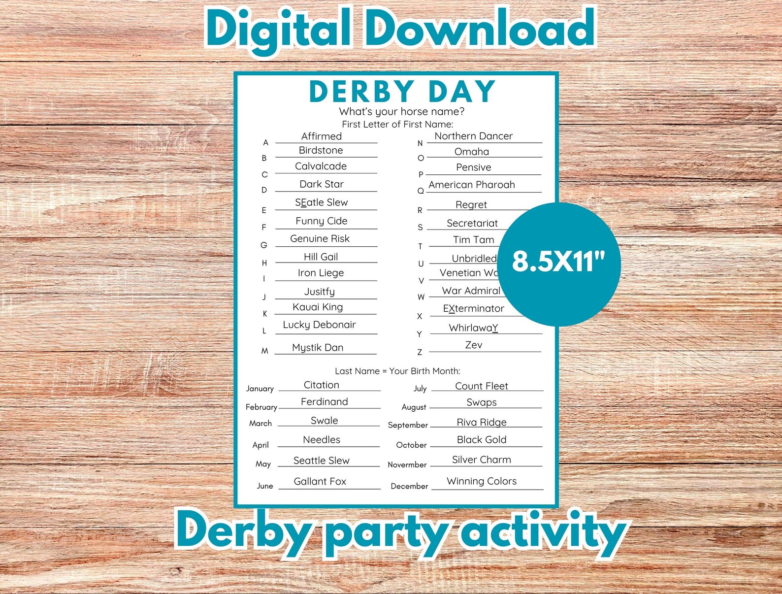 Derby Day Printable What's Your Derby Name? Game or Activity Kids or ...