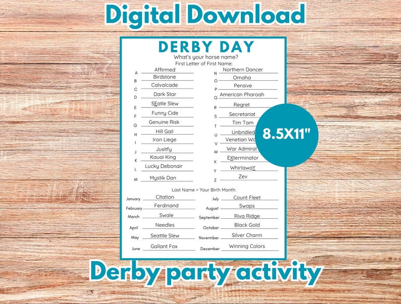 Derby Day Printable What's Your Derby Name? Game or Activity Kids or ...