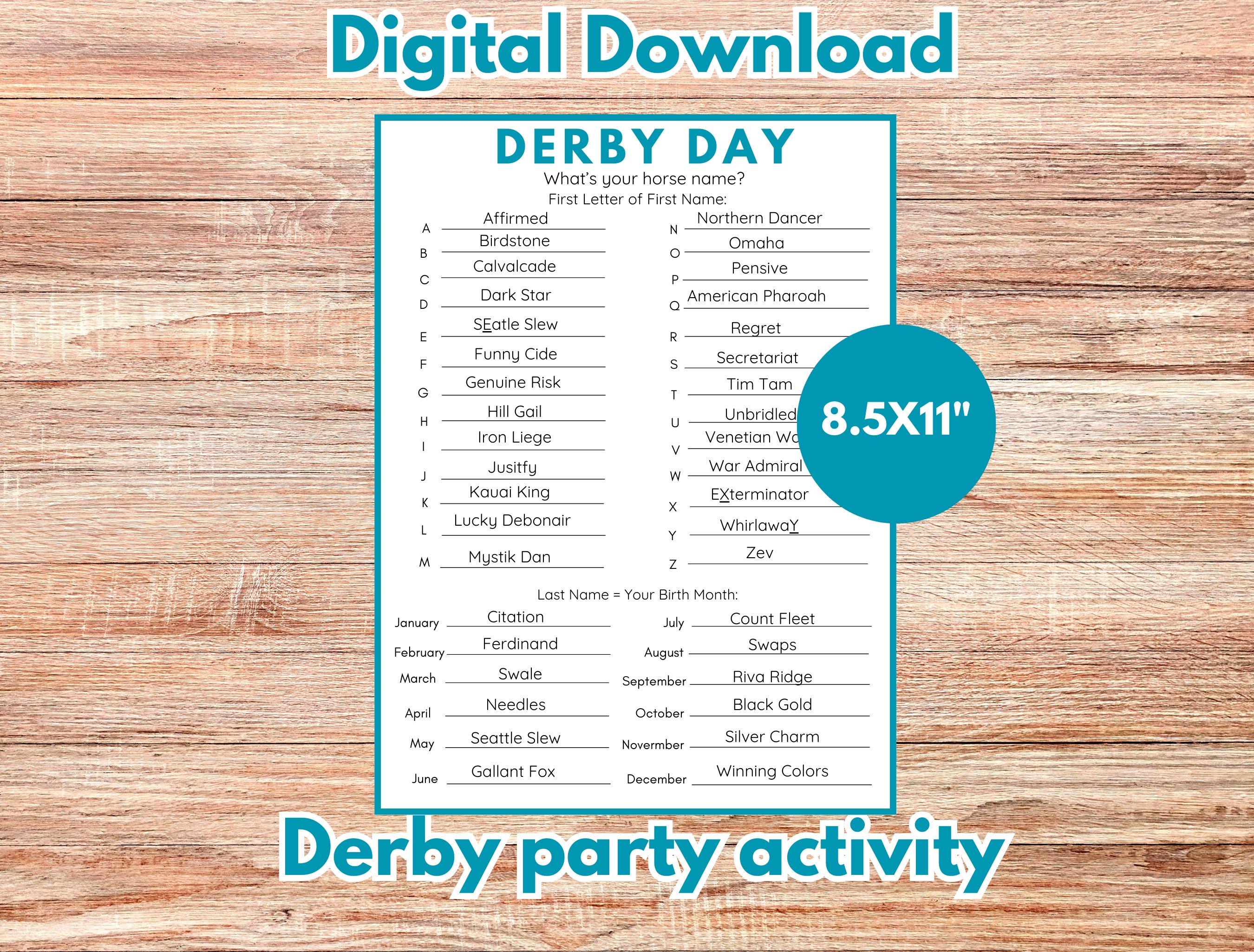 Derby Day Printable What's Your Derby Name? Game or Activity Kids or ...