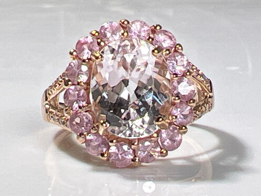 Vintage Morganite Diamond Cluster Ring in Rose Gold - Etsy
