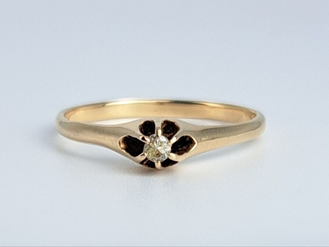 Antique Old European Cut Diamond Belcher Mount Ring in 14K Gold - Etsy